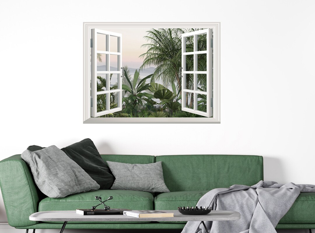 3D Jungle Window View Wall Decal: Rainforest Palm Leaves Art - Etsy