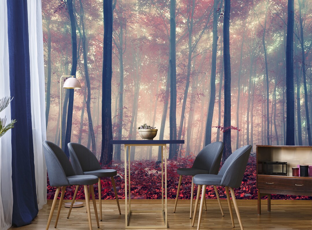 Misty Forest Wallpaper Mural: Peel and Stick Woodland Wall Art - Etsy