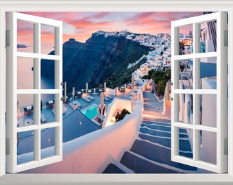Santorini Greece Wall Decal Greek Wall Sticker 3D Window Effect View ...