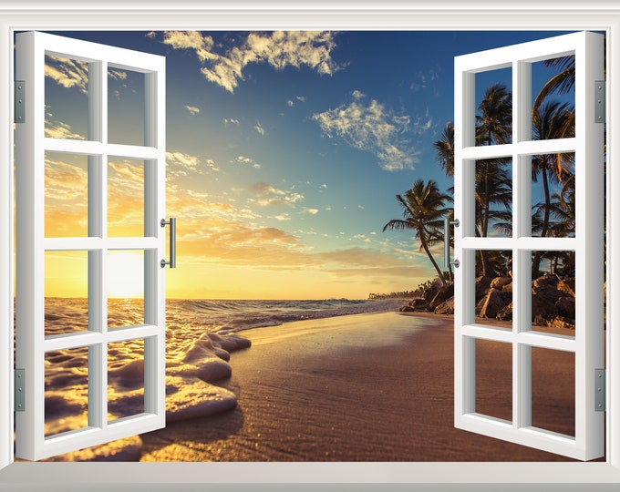 Beach Wall Decal Tropical Beach Wall Decal Ocean Window Mural Decals ...