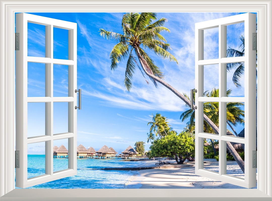 Tropical Beach 3D Window View Wall Decal: Maldives Ocean Mural - Etsy