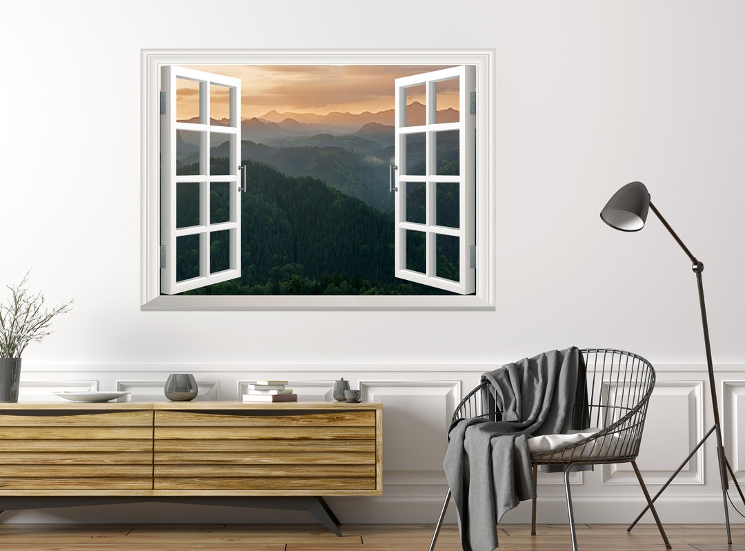 Misty Forest Window View Wall Decal: 3D Nature Landscape Mural - Etsy