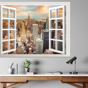 New York City Decal Wall Sticker 3D Window Effect View Skyline ...