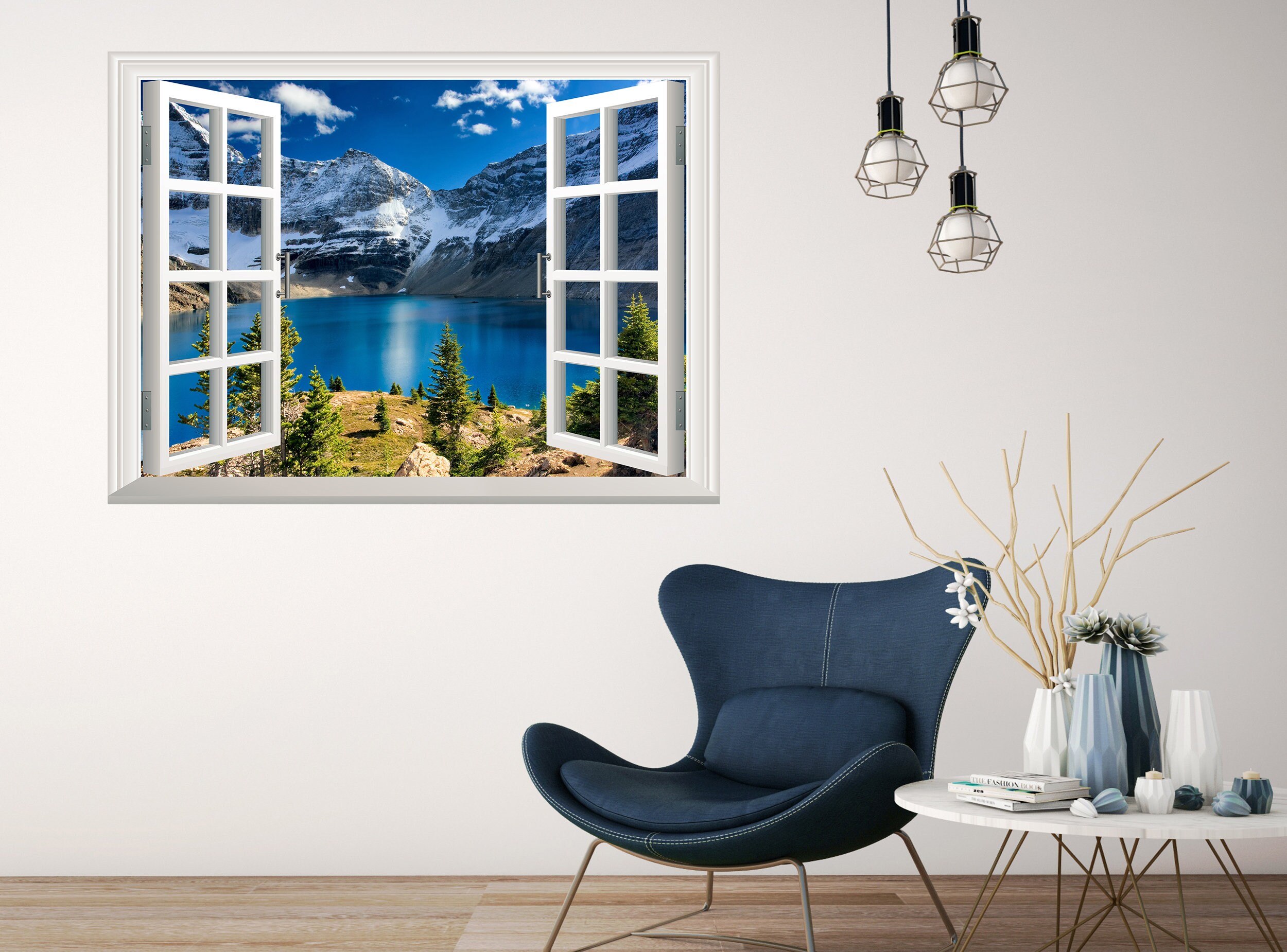 Lake Mountain Landscape Decal Wall Sticker 3D Window Effect | Etsy