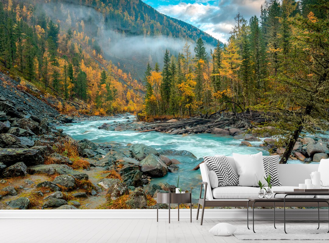 River WALL MURAL Autumn Forest Wallpaper Large Photo - Etsy