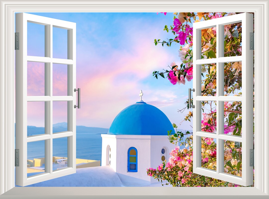 Santorini Window View Wall Decal: 3D Removable Vinyl Mural - Etsy