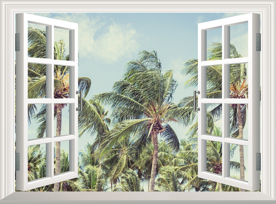 3D Tropical Beach Window View Wall Decal: Palm Tree Art Mural - Etsy