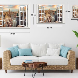 New York City Decal Wall Sticker 3D Window Effect View Skyline ...