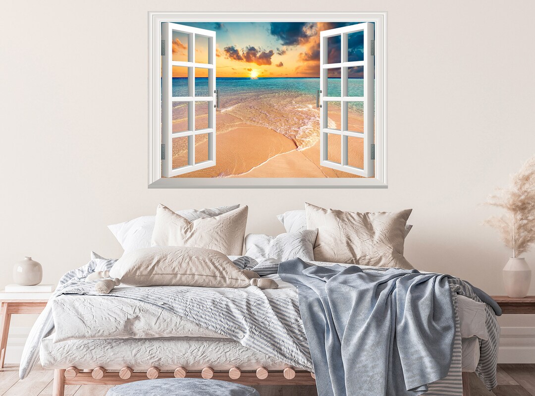 Sunset Beach Window View Wall Decal: 3D Removable Vinyl Art - Etsy