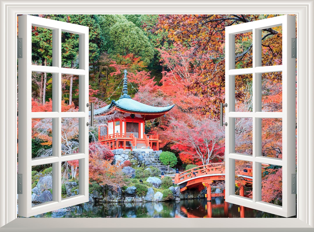 Japanese Garden Wall Decal: 3D Window View Vinyl Art Mural - Etsy