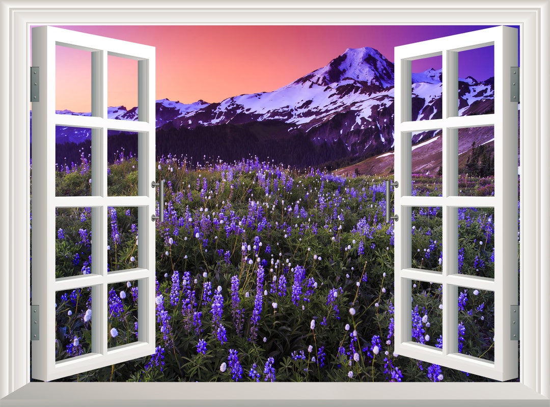 3D Mountain Flower Window View Wall Decal: Removable Vinyl Mural - Etsy