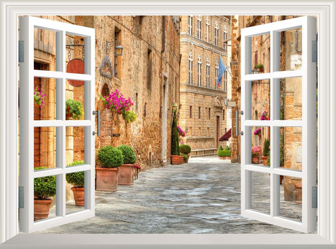 Italian Street View Wall Decal: 3D Window Effect Vinyl Mural - Etsy