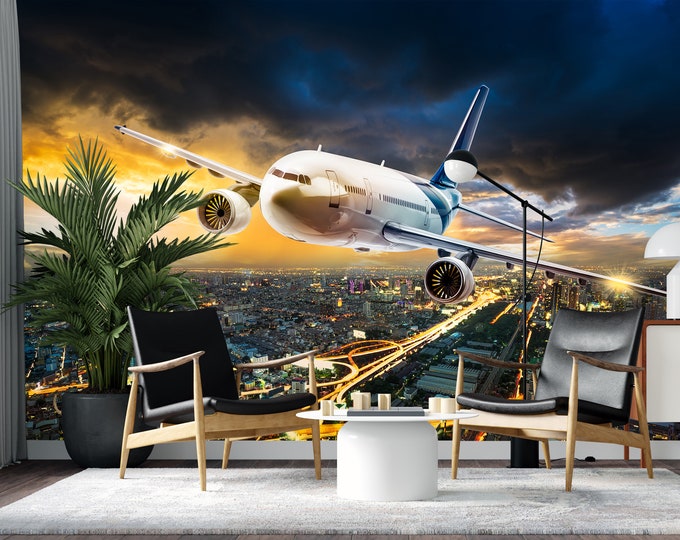 Airplane Wallpaper, Peel and Stick Wallpaper, Removable Vinyl, Airplane ...