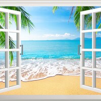 Beach Wall Decal Tropical Beach Wall Decal Ocean Window Mural Decals ...