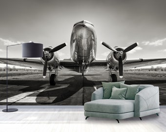 Vintage Airplane Wall Mural / Retro Style / Aircraft Wallpaper/ Cockpit ...