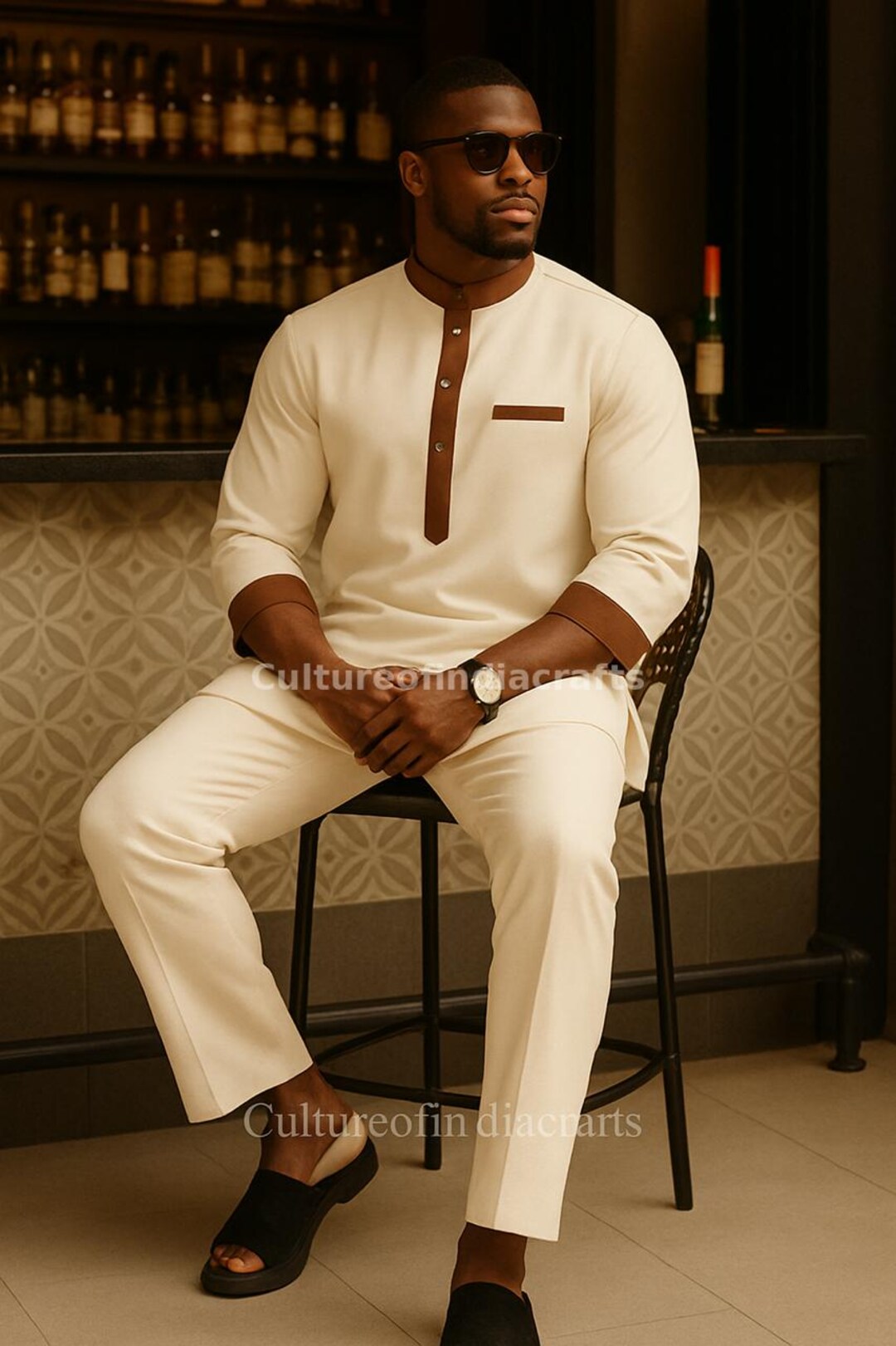 Cream & Brown Designer African Senator Set – Premium Suiting Fabric - Etsy