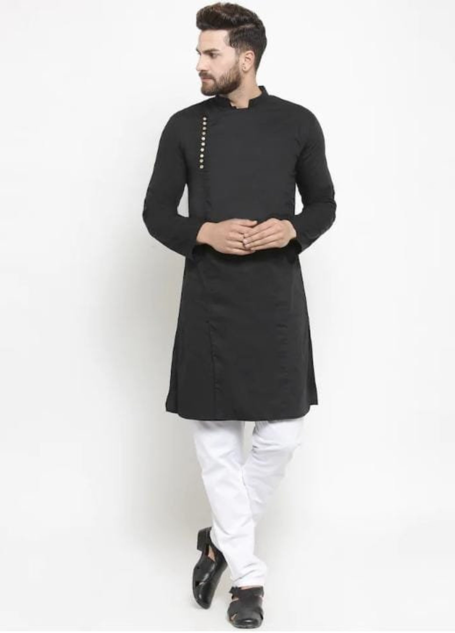 Black Cotton Blend Mens Kurta, Indian Ethnic Wear - Etsy