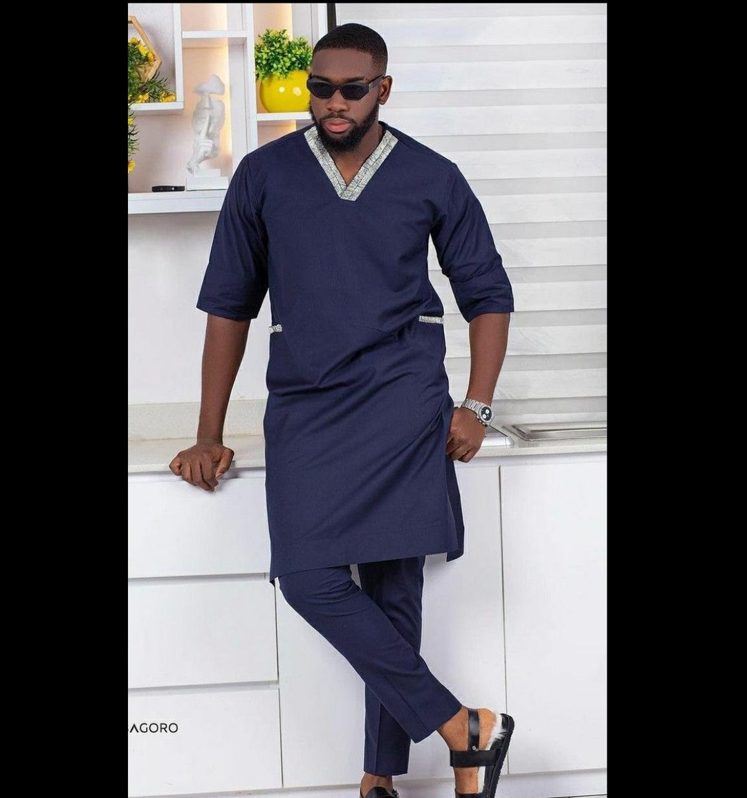 Navy Blue African Men's Clothing, Dashiki Wedding Outfit - Etsy