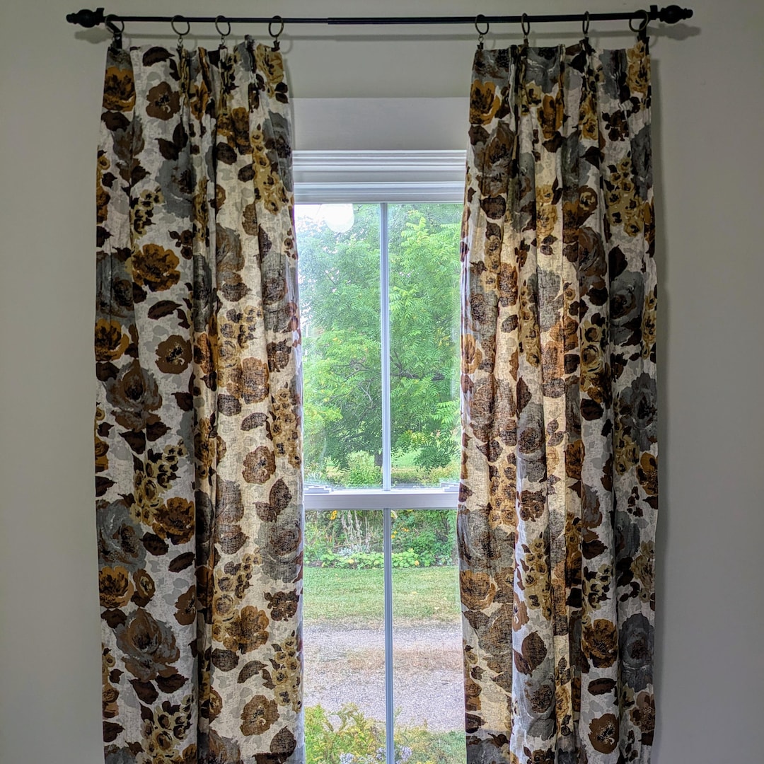 Vintage Mid Century Pinch Pleat Floral Drapes Set of Two Curtain Panels ...