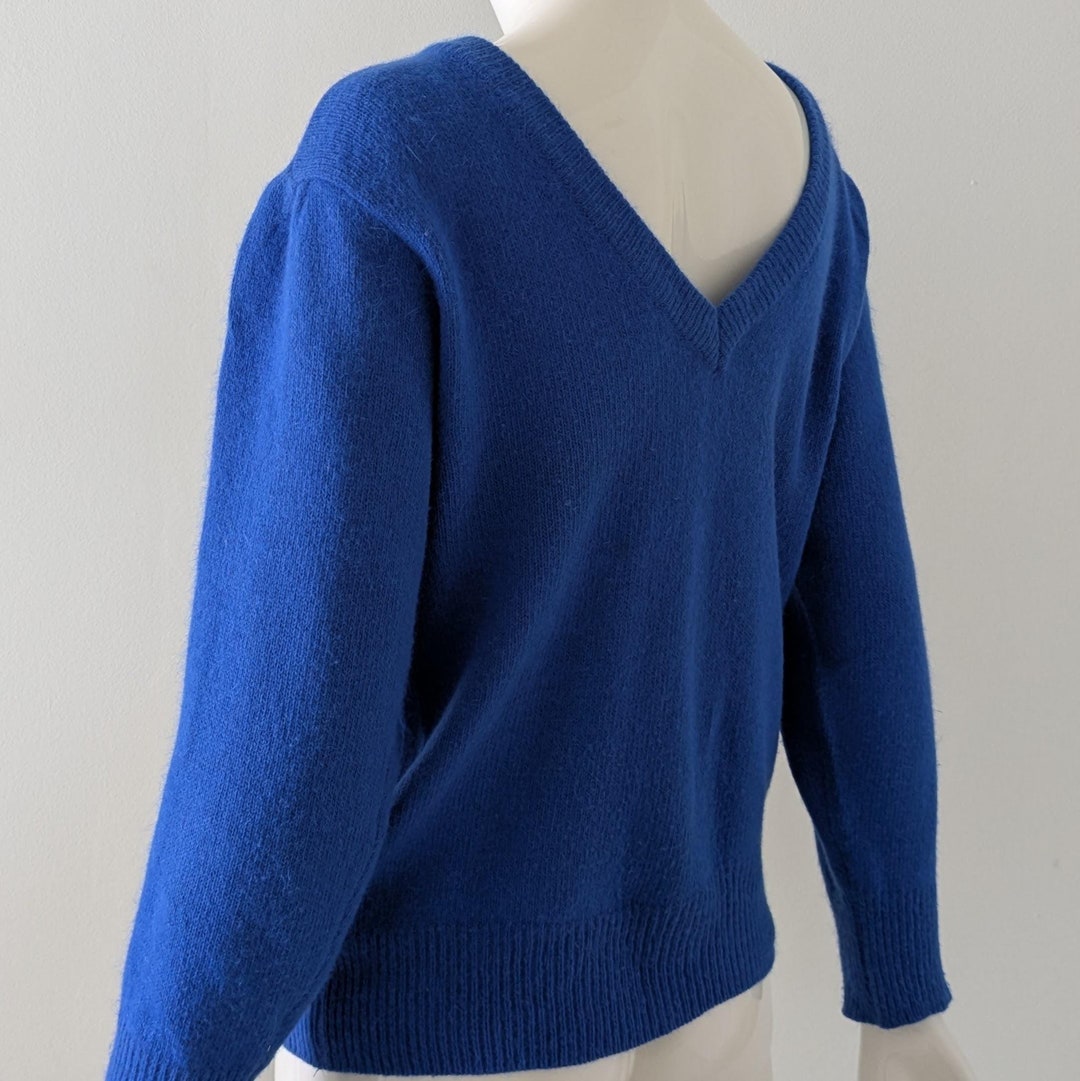 Vintage 1980s Angora Wool Sweater | Pleated Shoulder V Back Sweater ...
