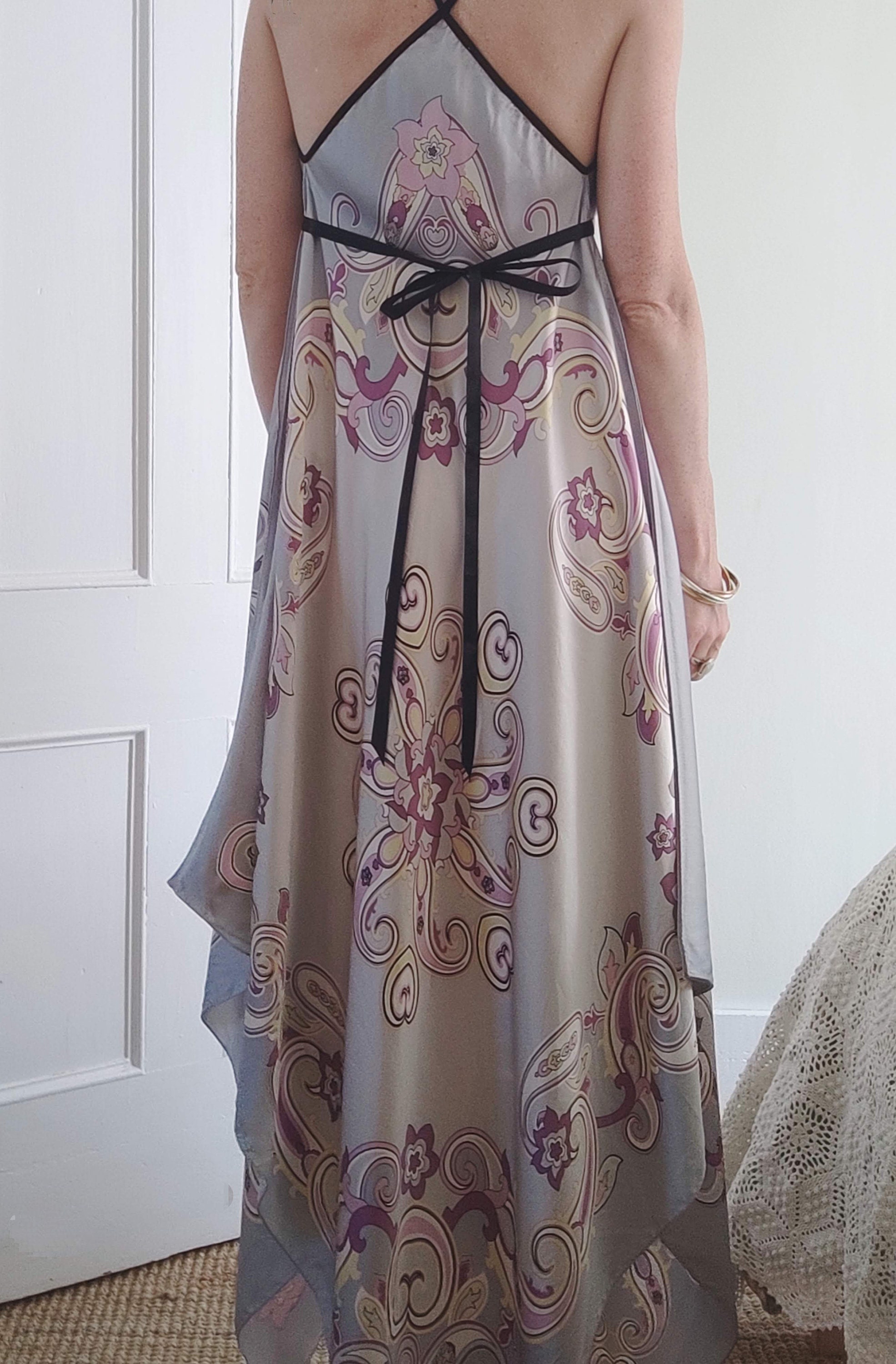 Vintage Pure Silk Maxi Scarf Dress With Handkerchief Hemline & Empire ...