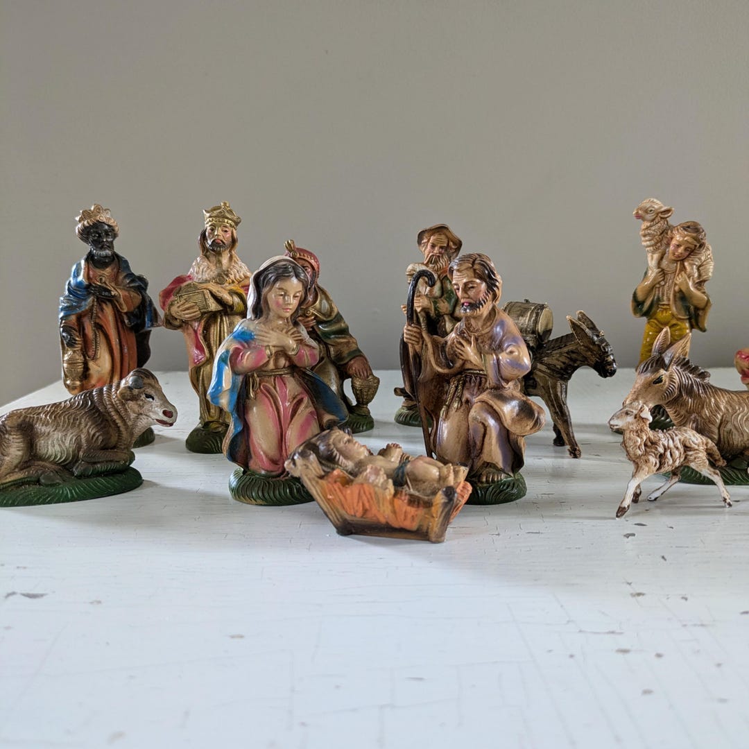 Vintage Italian Nativity Set of 14 Hand Painted Figurines, Vintage ...