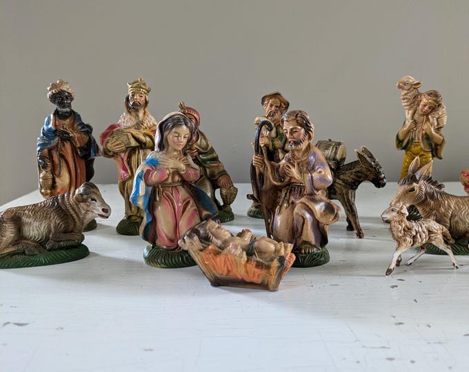 Vintage Italian Nativity Set of 14 Hand Painted Figurines, Vintage ...