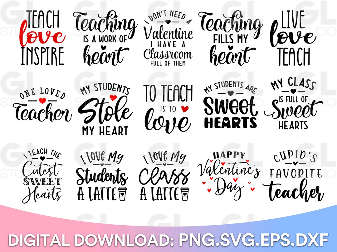 Teacher Valentine SVG Bundle, Valentine SVG Bundle, Teacher Bundle ...