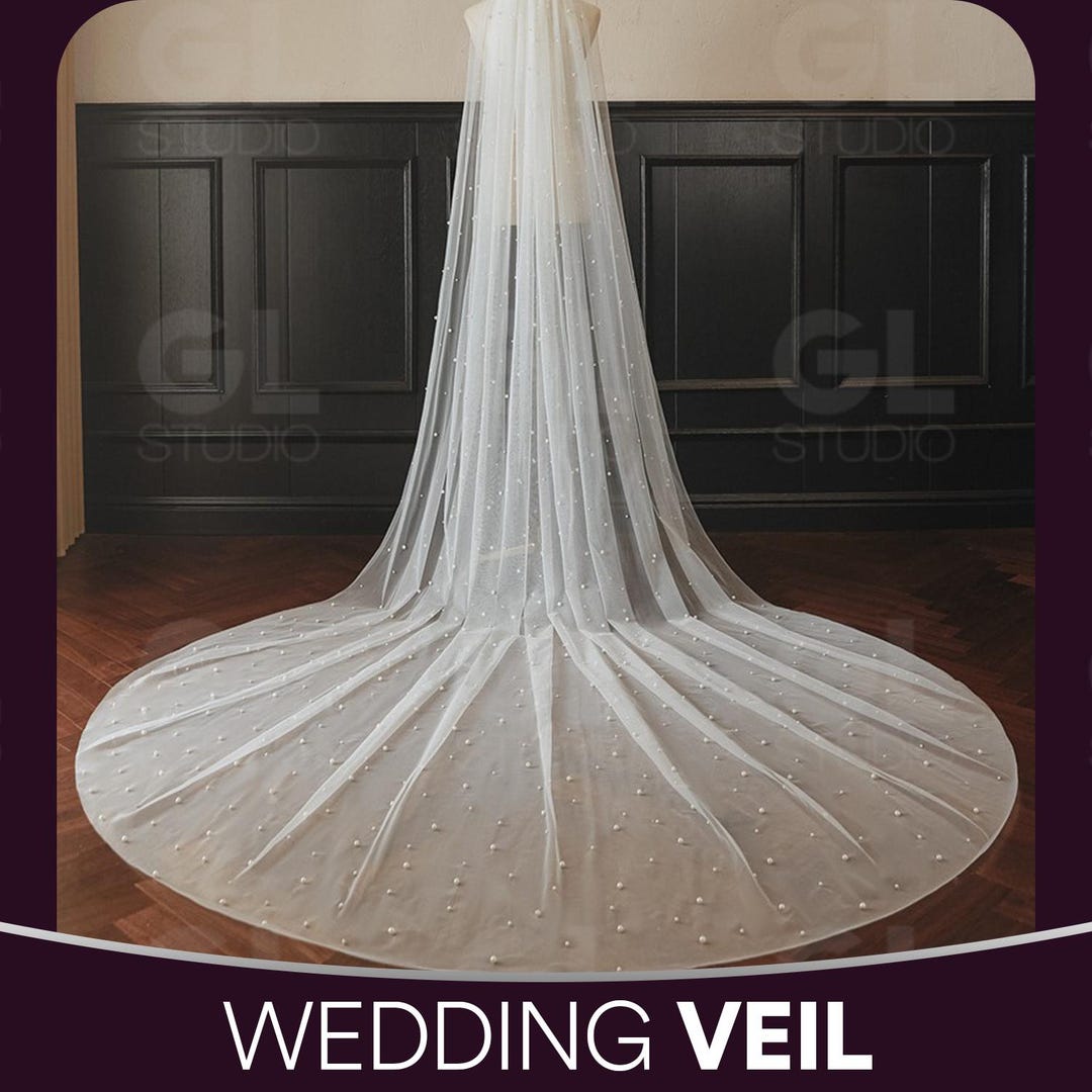 Cathedral Scalloped Beaded Edge Wedding Veil, Long Bridal Veil With ...