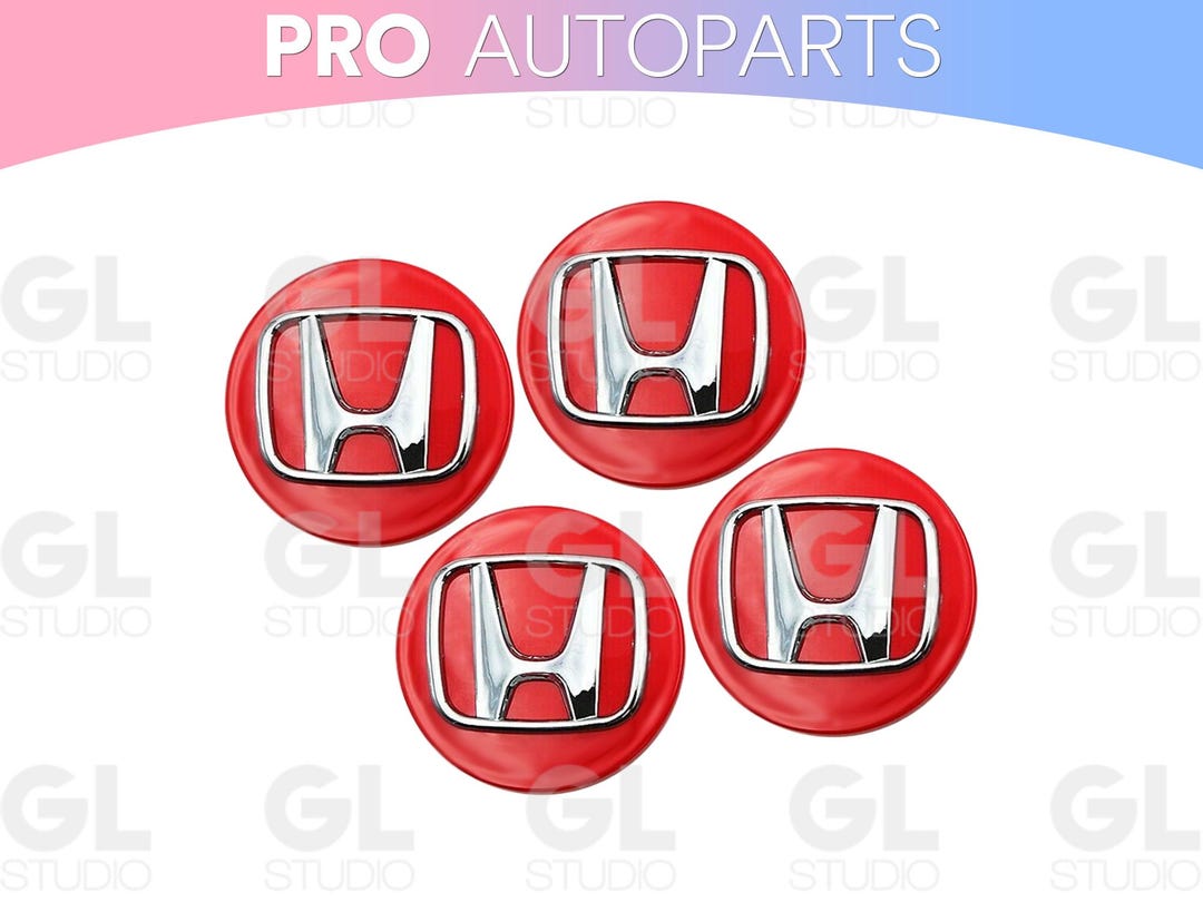 4 Pcs Red Honda Wheel Center Caps, Honda Center Caps, Hub Center Cover ...