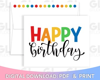 Happy Birthday Instant Download Printable PDF Birthday Card - Etsy