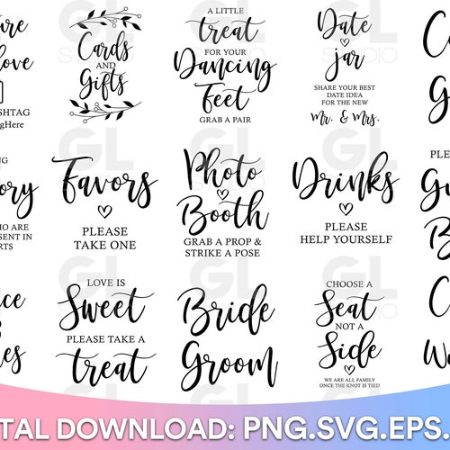Wedding Sign Svg Bundle Wedding Deco Png Dxf - Etsy