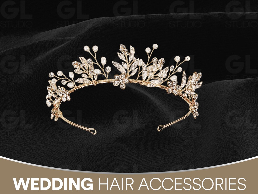 Gold Floral Tiara, Gold Leaf Crystal Headband, Wedding Leaf Crown ...