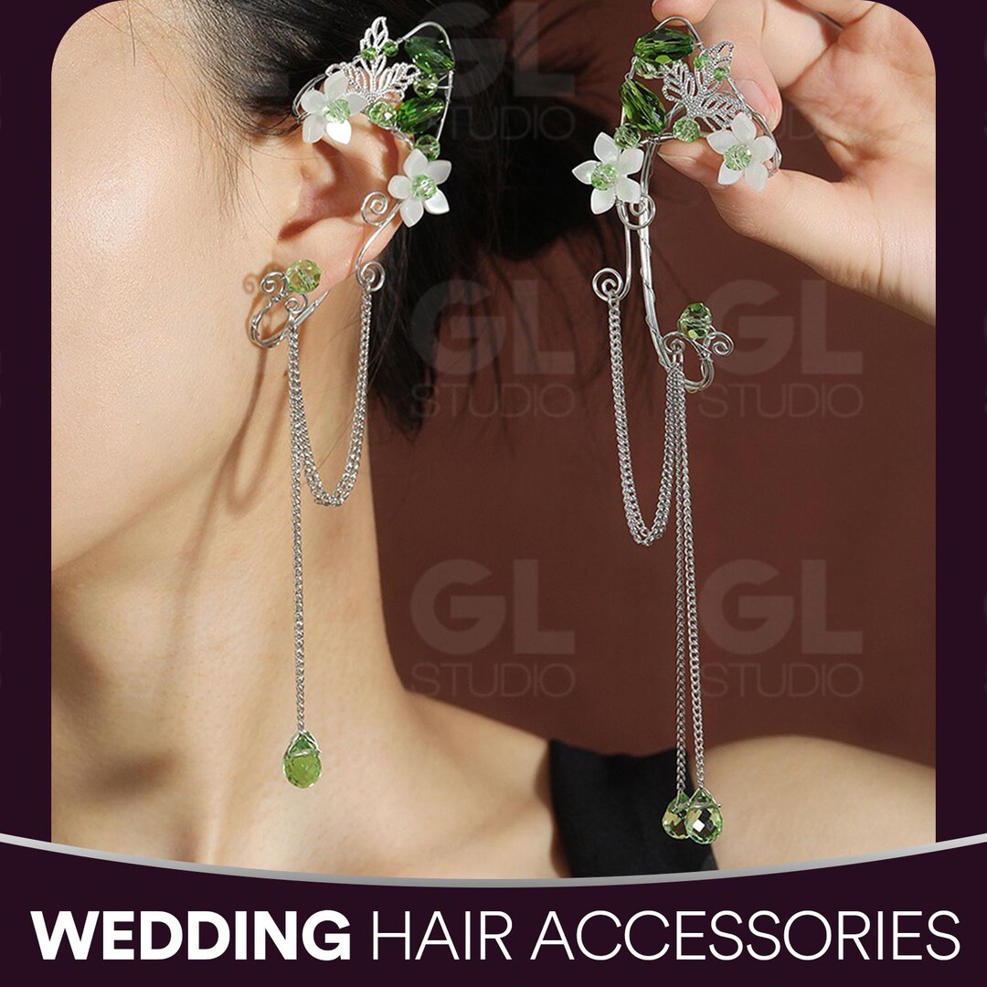 Silver Flower Wedding Ear Cuff, Bridal Ear Cuff, Flower Ear Climber ...