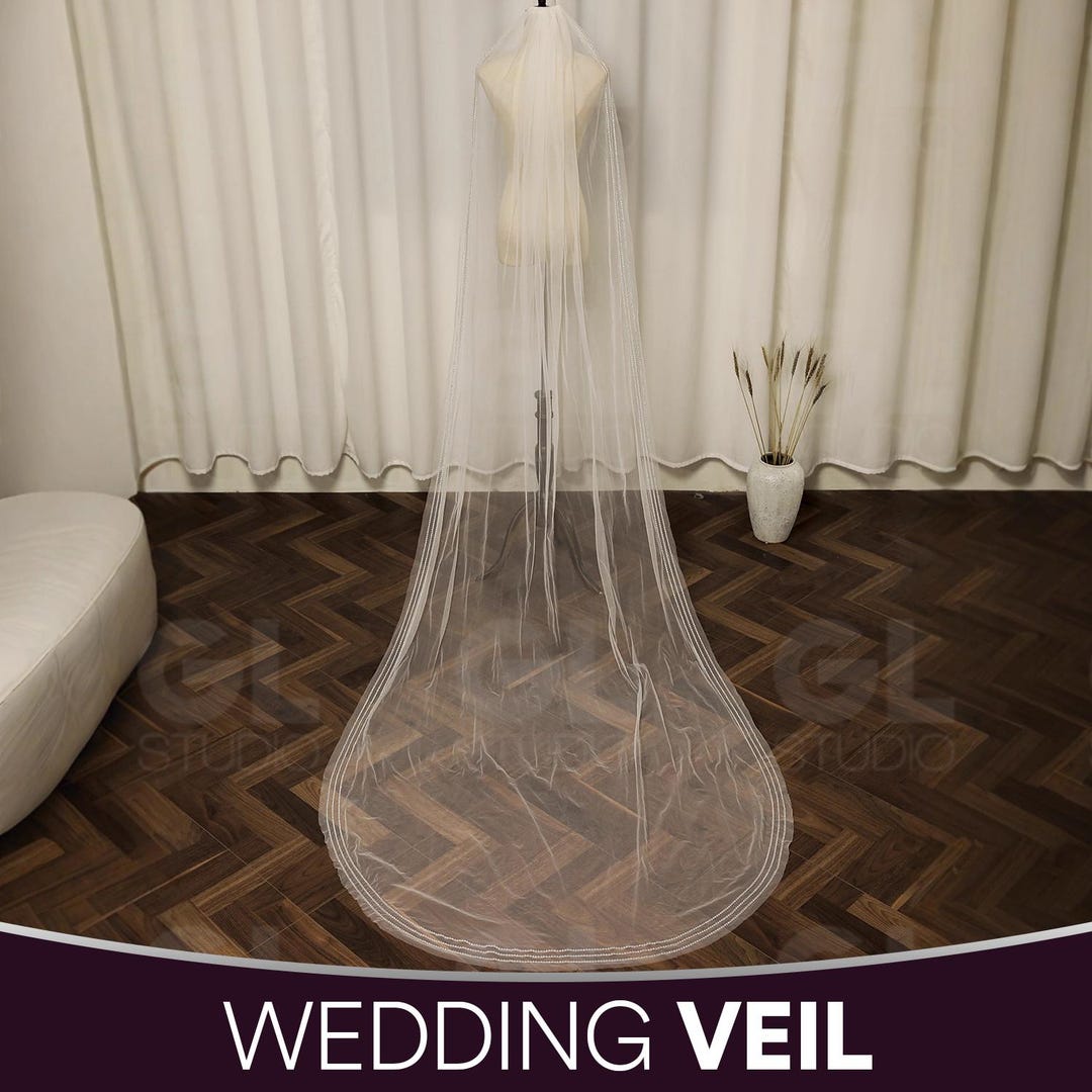 Lace Wedding Veil, Chapel Length Floral Veil, Flower Wedding Veil ...