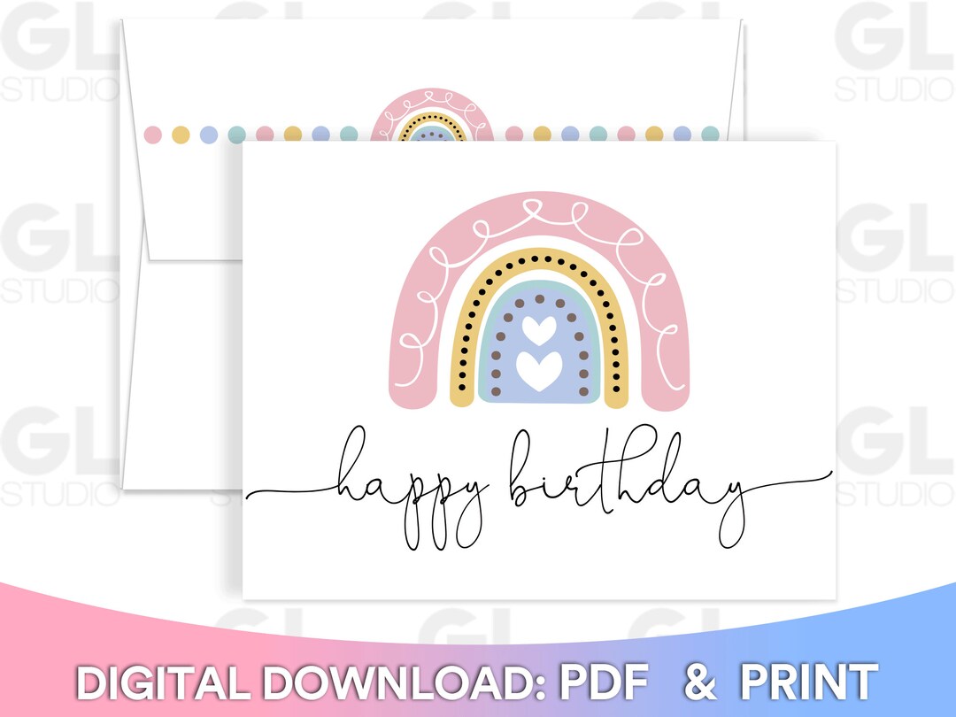 Happy Birthday Printable Card, Rainbow Card Template, Birthday Card ...