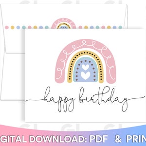 Happy Birthday Printable Card, Rainbow Card Template, Birthday Card ...