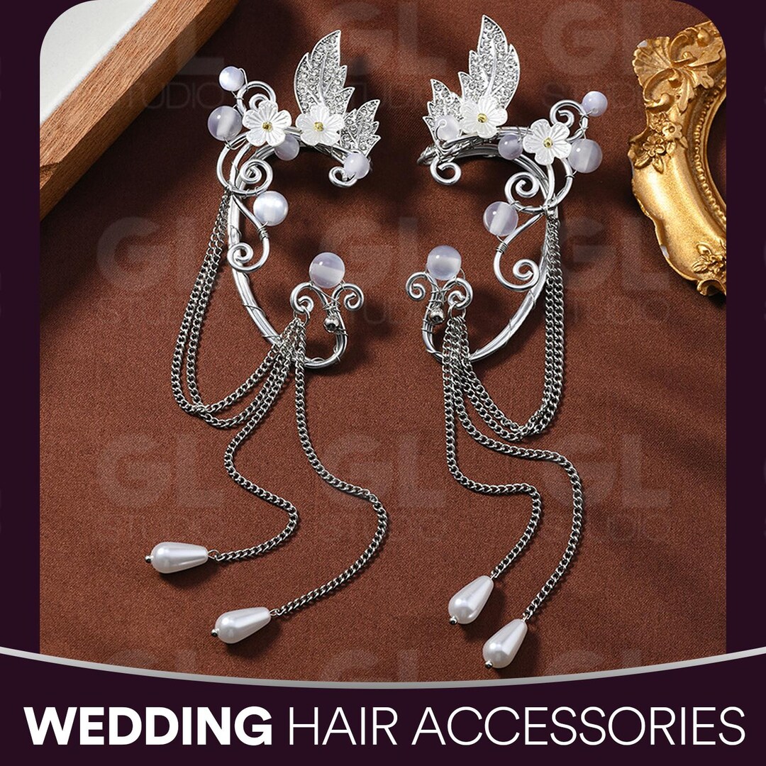 Silver Wedding Ear Cuff, Flower Bridal Ear Cuff, Flower Ear Climber ...