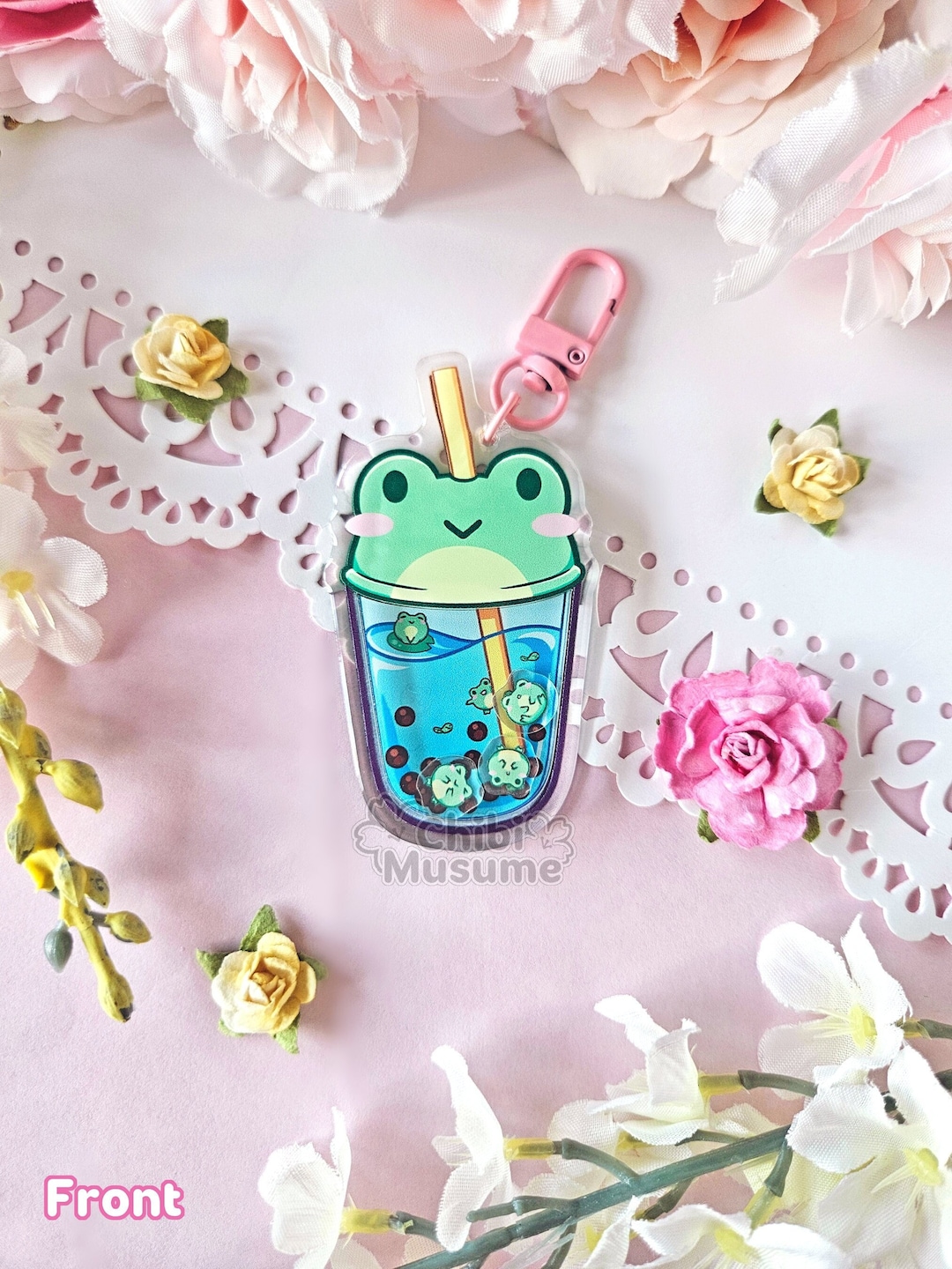 Cute Kawaii Bubble Tea Boba Frog Shaker Charms I Cute Frogs I Single-sided Epoxy I 3 Inches I ...