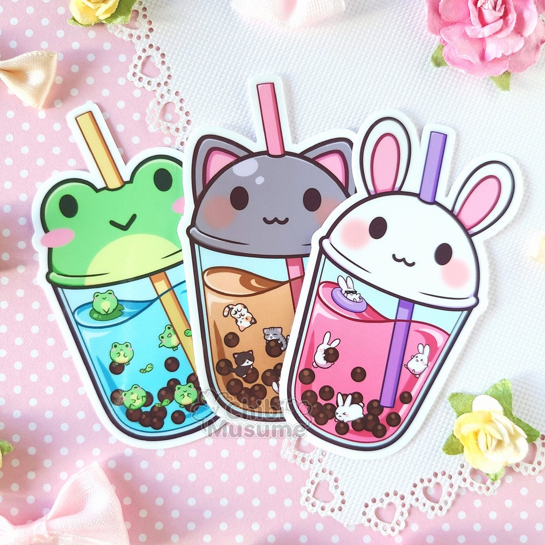 Cute Kawaii Bubble Tea Boba Animal Stickers I Frog I Bunny I Cat I ...