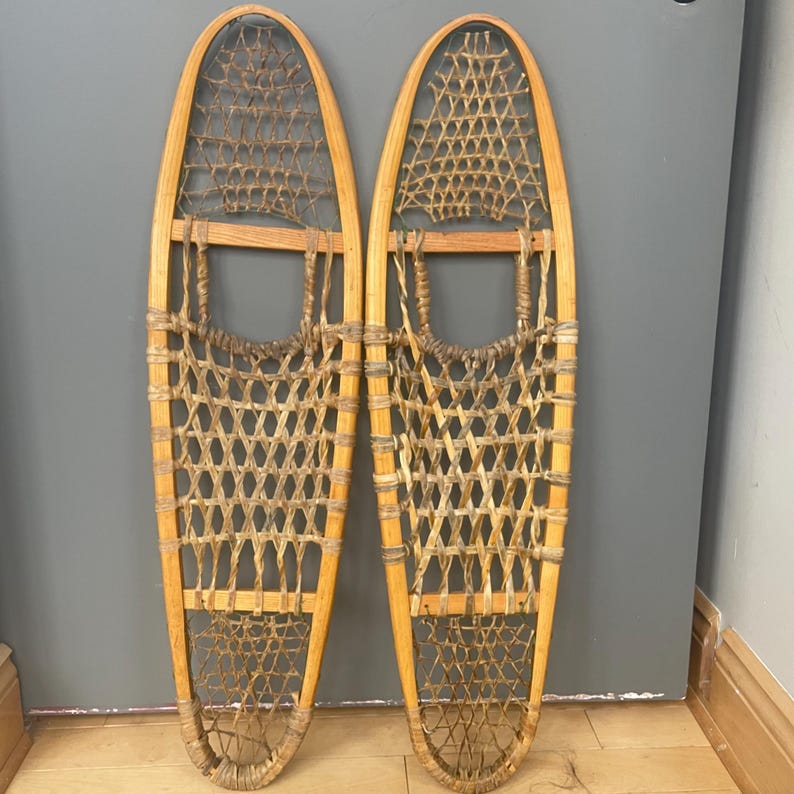 Snowshoes Bear Paw Ash Wood Rawhide 10x36 Inches Canada Hand Made ...