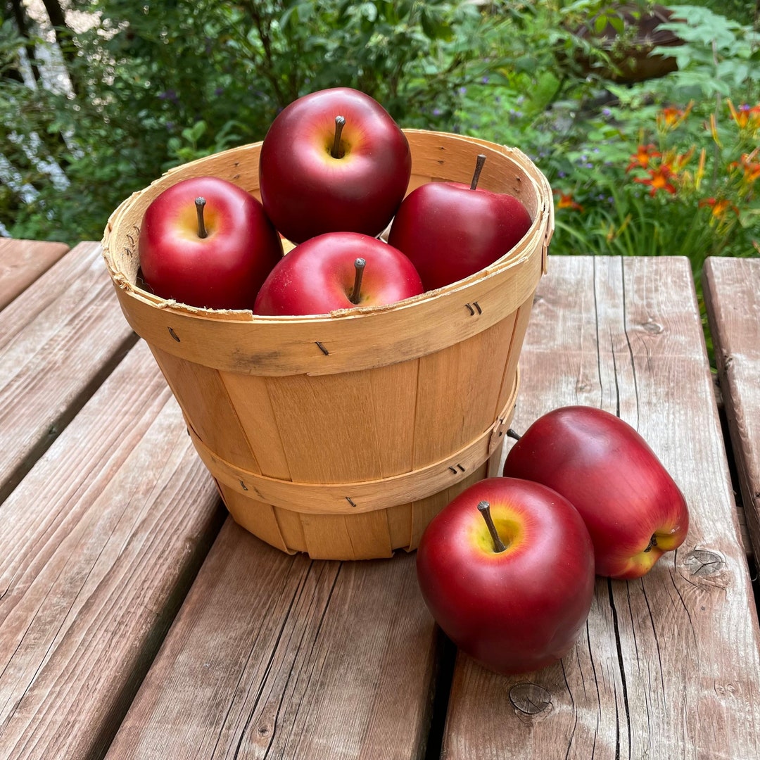 Artificial Red Delicious Apples With Split Wood Basket Display Decor ...