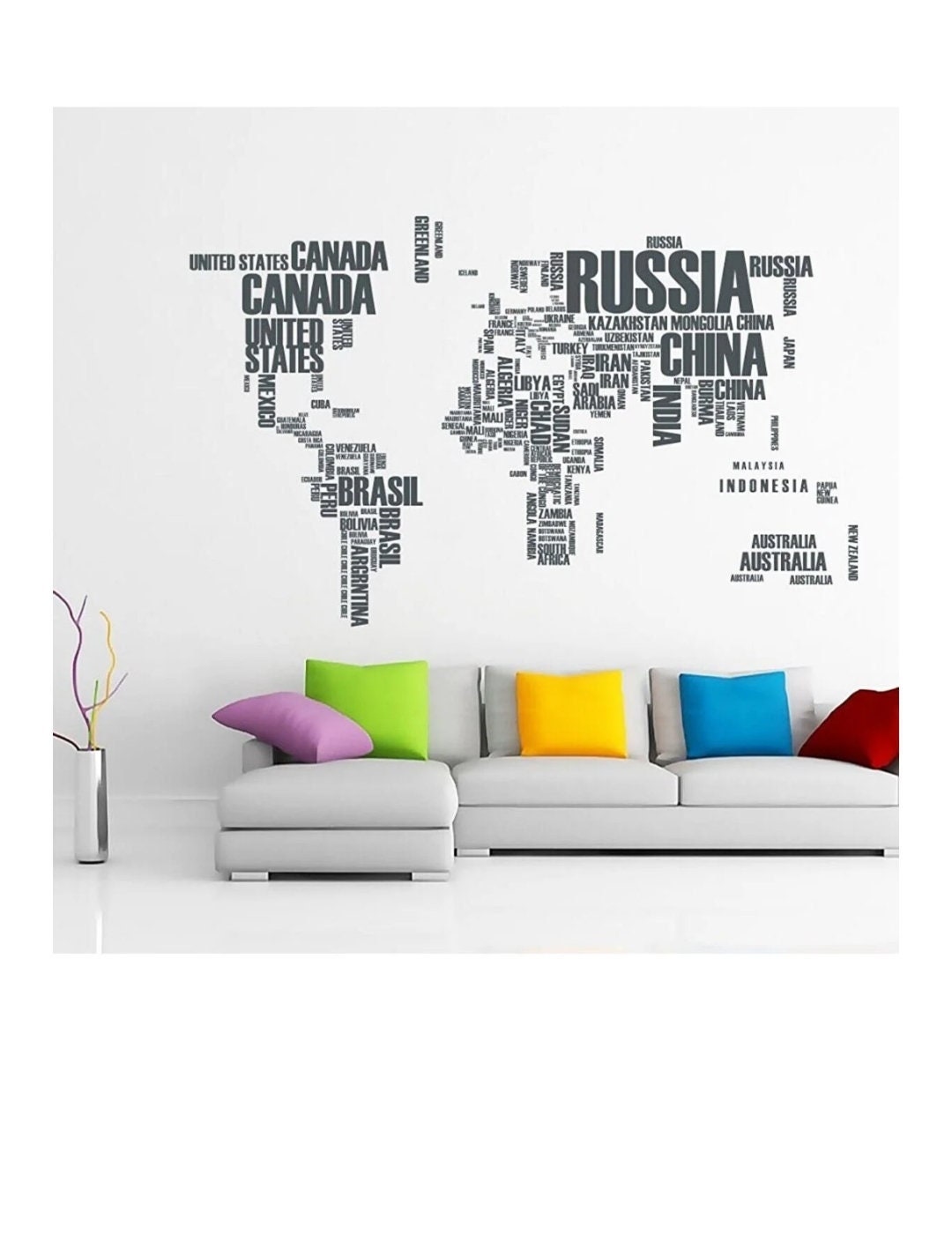 Christmas Gift World Map Wall Sticker Living Room Wall - Etsy