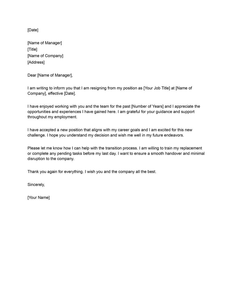 Resignation Template, Simple Letter, Resignation Letter Writer - Etsy