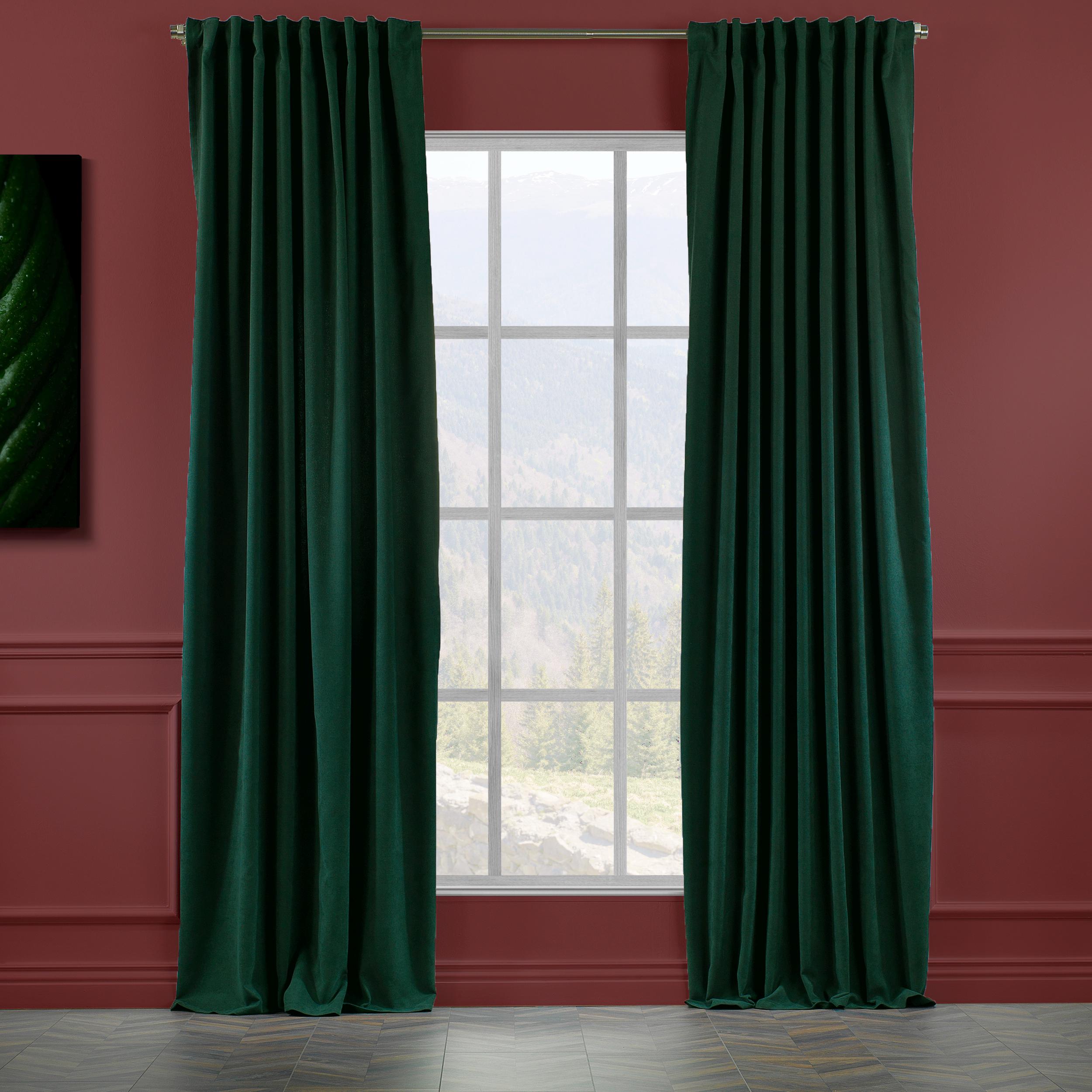 Dark Green Faux Velvet Curtain Panel: Extra Long, Multifunctional Tape ...