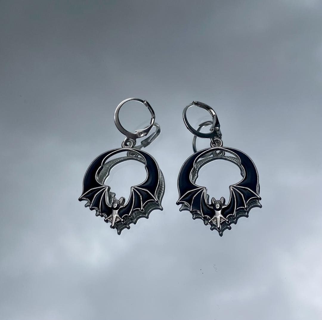 Bat Hoop Dangle Earrings Bat Earrings - Etsy