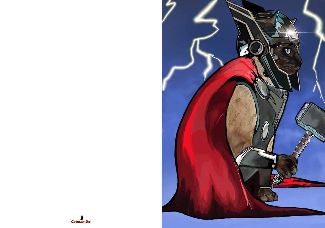 Thor Cat Greeting Card & A4 Print | Etsy