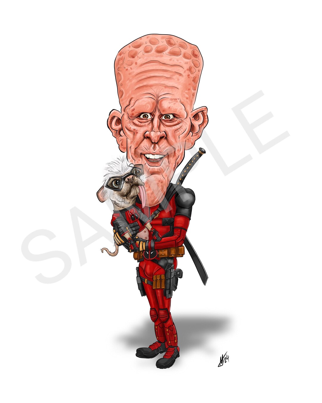 Deadpool & Dogpool Caricature- Colour Cartoon Print - Etsy