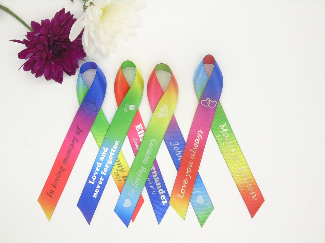 Personalised Rainbow Funeral Memorial Ribbons, Ready to Wear - Etsy