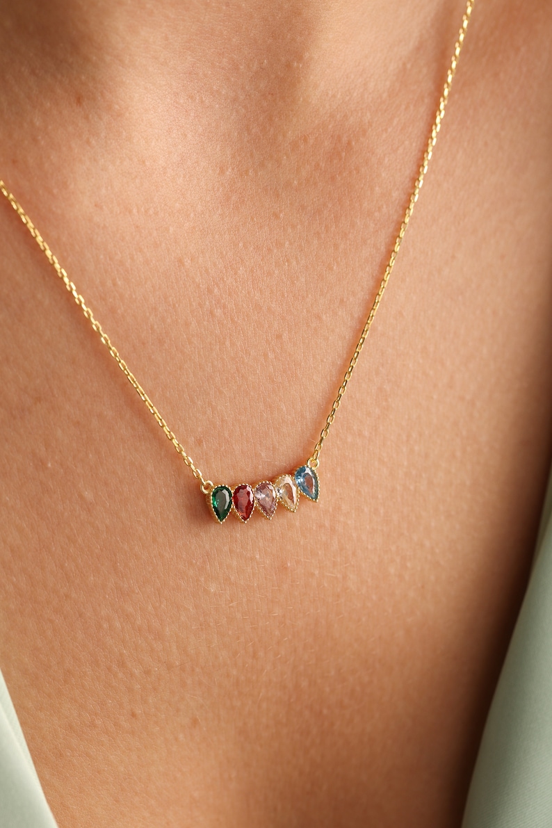 Family Birthstone Necklace Custom Multiple Birthstone - Etsy
